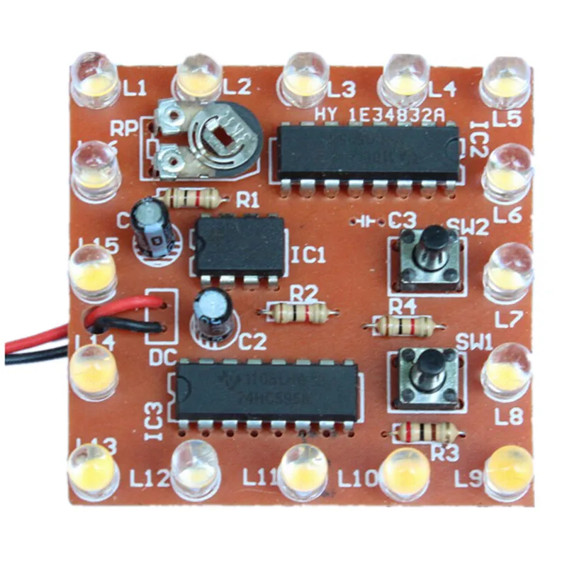 DIY Kit Electronic NE555+74HC595 16Bit 16 Channel Light Water Flowing ...