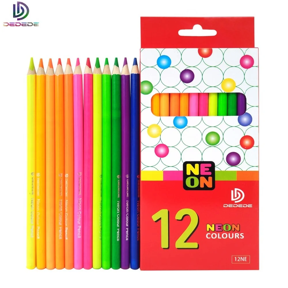 12 Neon Colored Pencil Highlighter Fluorescent Marker Pencil Drawing ...