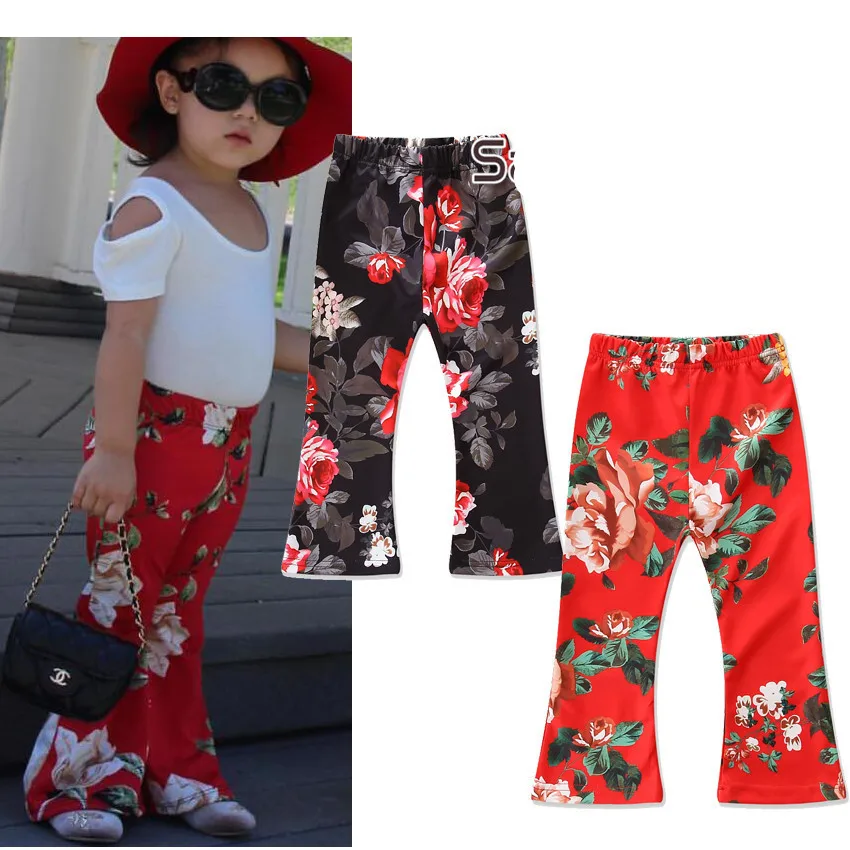 2018 Summer baby girls cotton flower trouser nice kids flare pants high ...