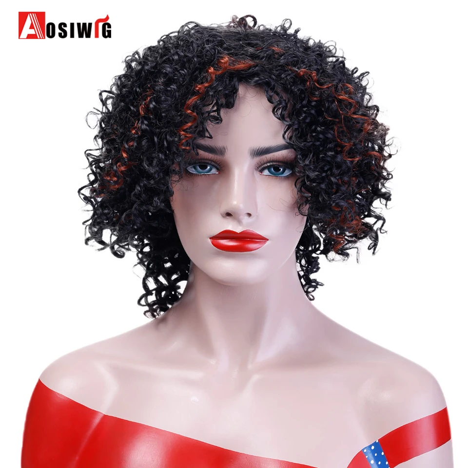 AOSIWIG Afro Black Wigs Synthetic Wigs for African American Women Short ...