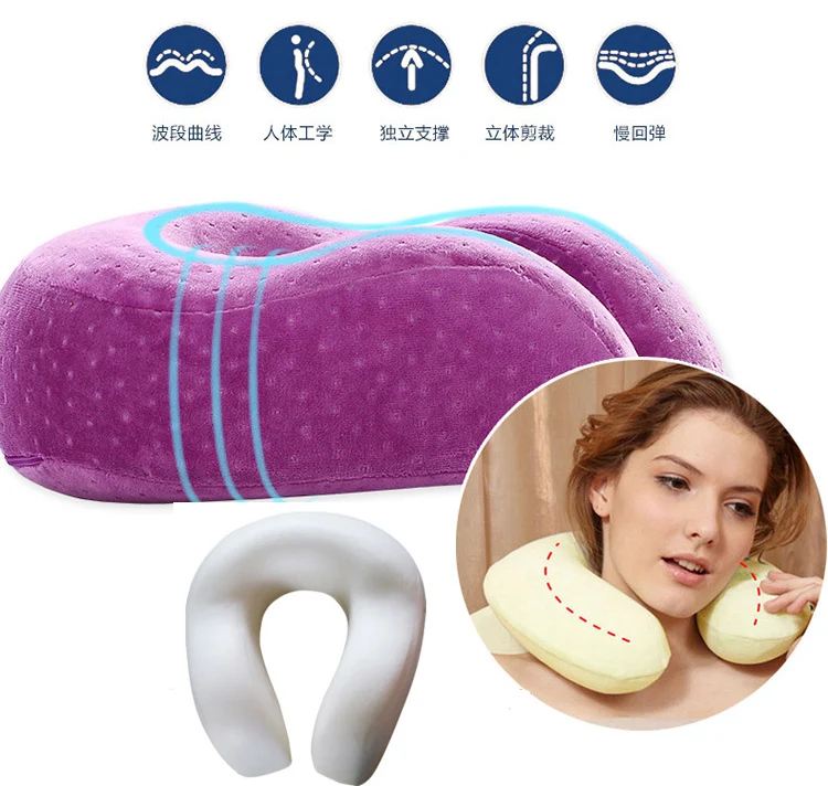 Pure Color U Shaped Neck Pillow Airplane Car Travel Pillow Foam Pillow ...