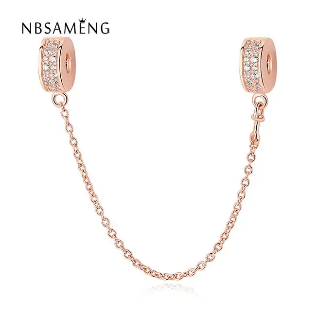Authentic 925 Sterling Silver Charm Bead Rosegolden Safety Chain ...