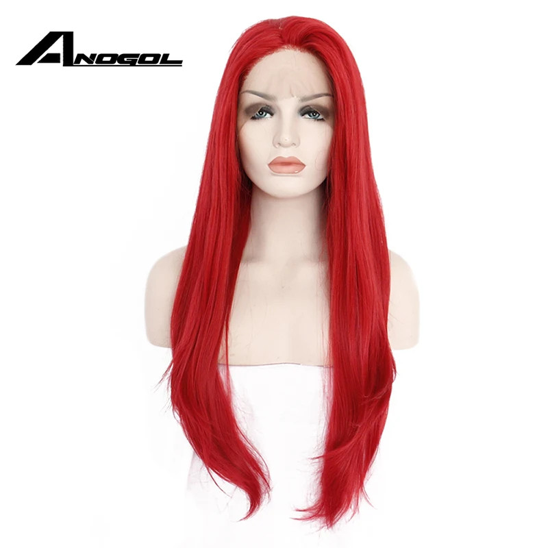 Anogol High Temperature Fiber Perruque 360 Frontal Red Hair Wigs Long ...