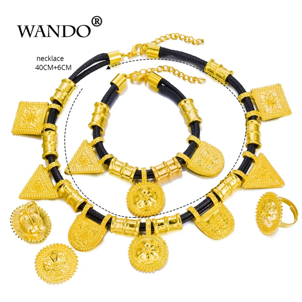 WANDO Ethiopian Jewelry Set Women 24K Gold Color Necklace/Earring India ...