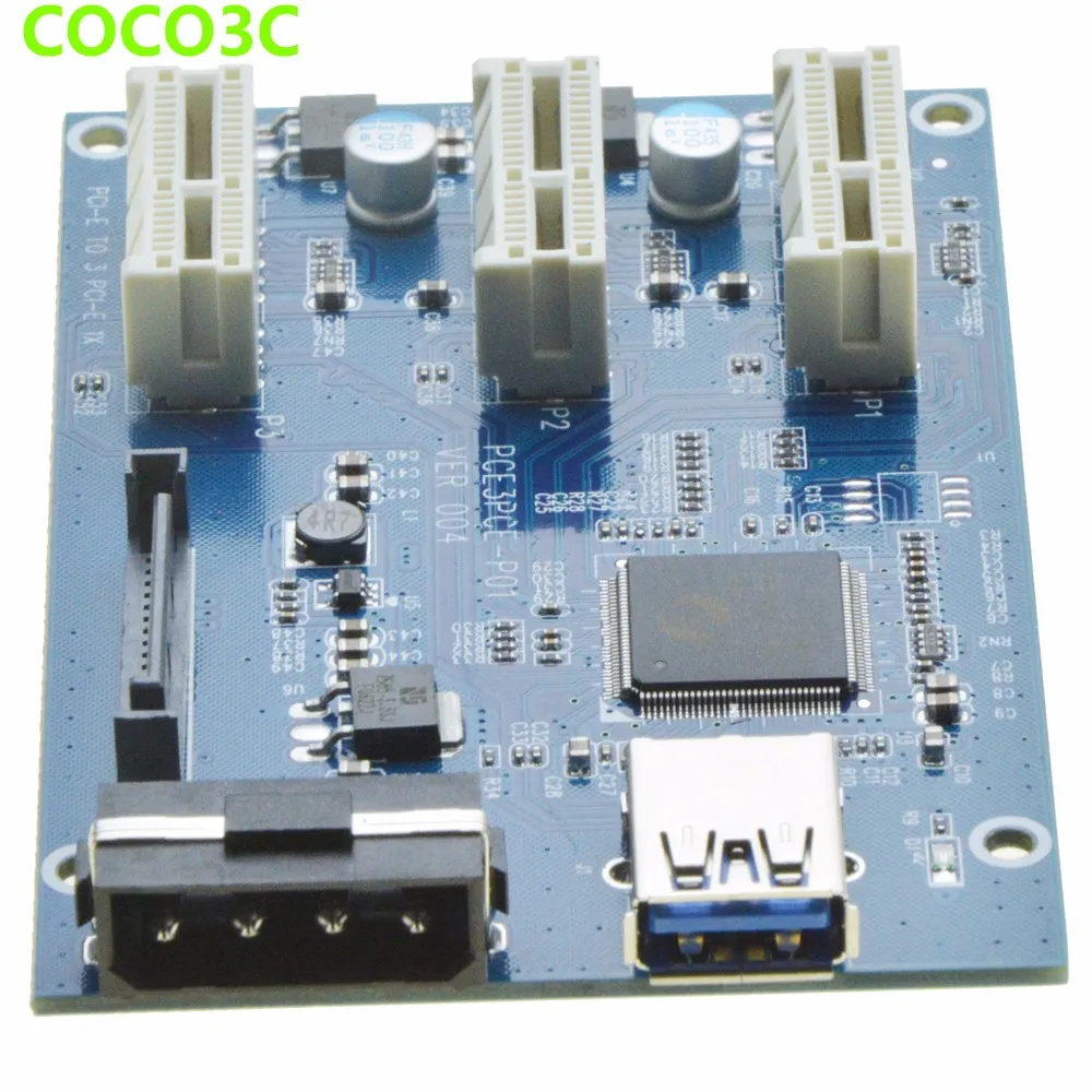 Mini Pcie 1 To 3 Pci Express 1x Slots Riser Card Mini Itx To External 3 ...