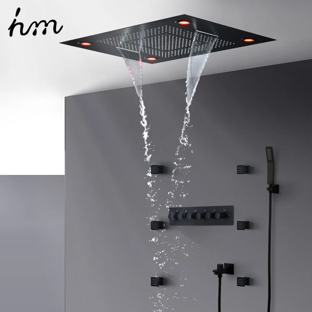 hm High Quality 5Functions Black Shower Set Remote Control Led Light ...