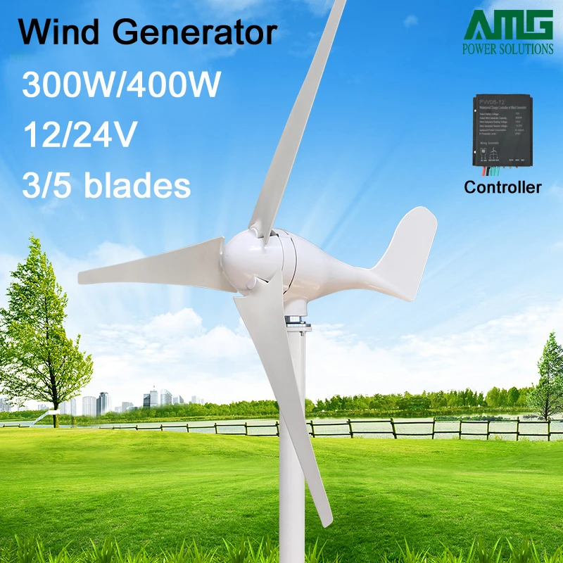 300W/400W 12V/24V 3/5 blades horizontal wind turbine generator home use ...