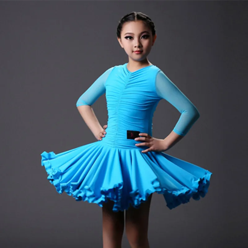 Red Blue Girl Latin Dance Dress rumba samba Clothing Girls Salsa ...