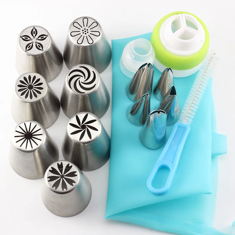 Mujiang-16Pcs-Pastry-Nozzles-Coupler-Icing-Piping-Tips-Sets-Stainless ...