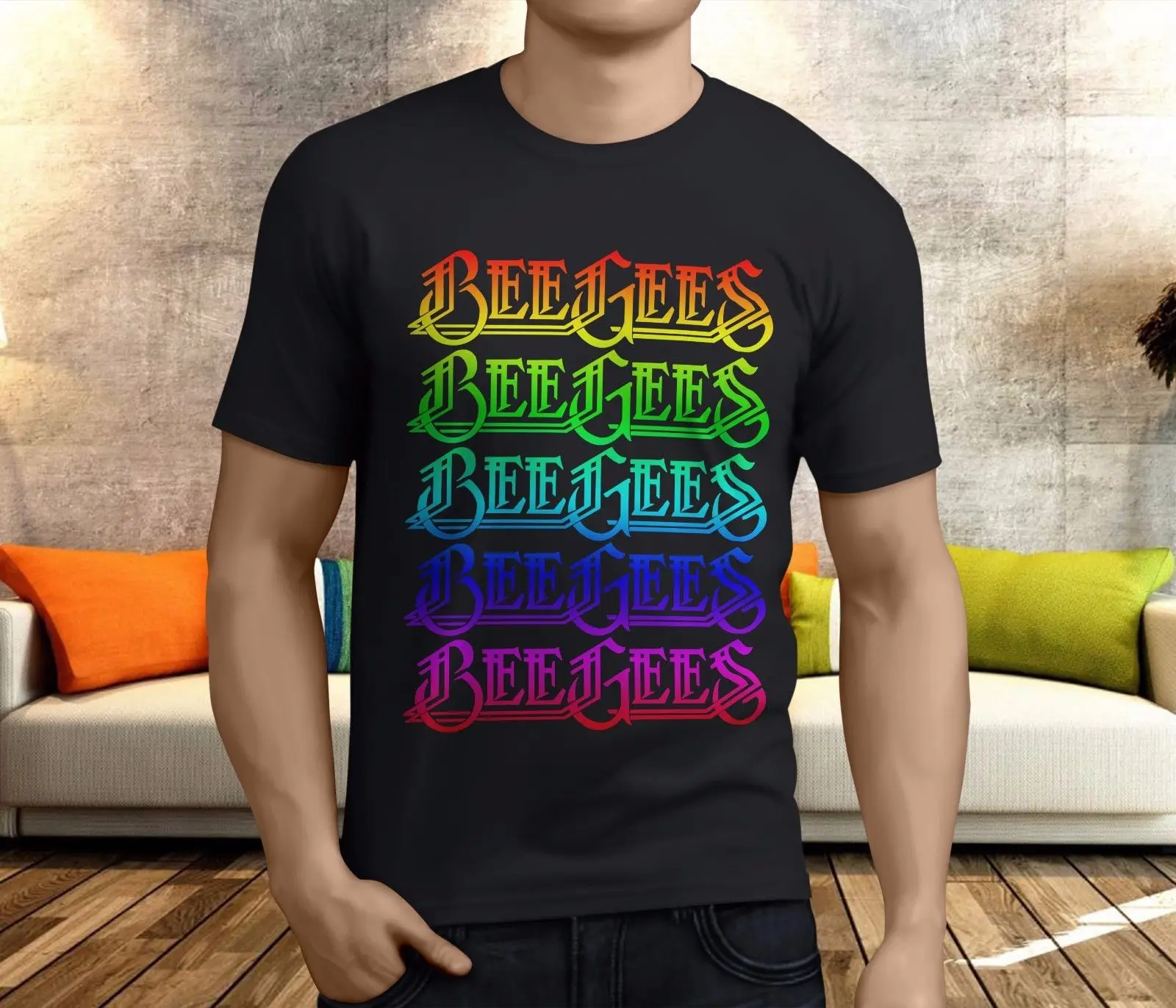 New Cool The Bee Gees Logo Pop Disco Rock Band Men's Black T Shirt Size ...