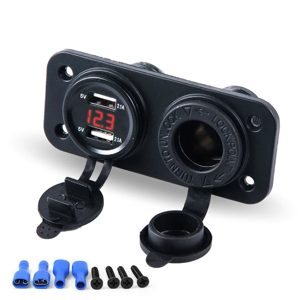 Cargador USB Dual para motocicleta y coche, 12V/24V, toma de mechero, voltímetro LED|Encendedor ...