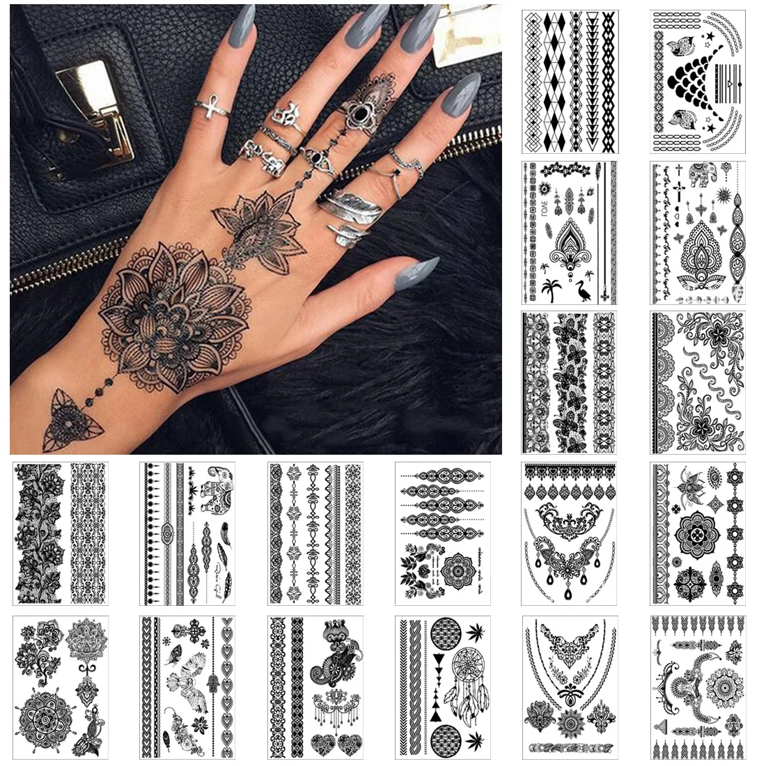 European And American Style Printing Arm Tattoo Stickers Black Simple ...