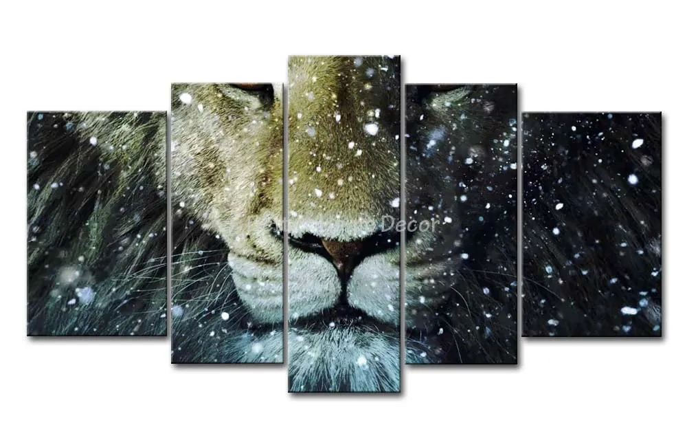 3 Piece Wall Art Painting Lion In The Snow Print On Canvas The Picture ...