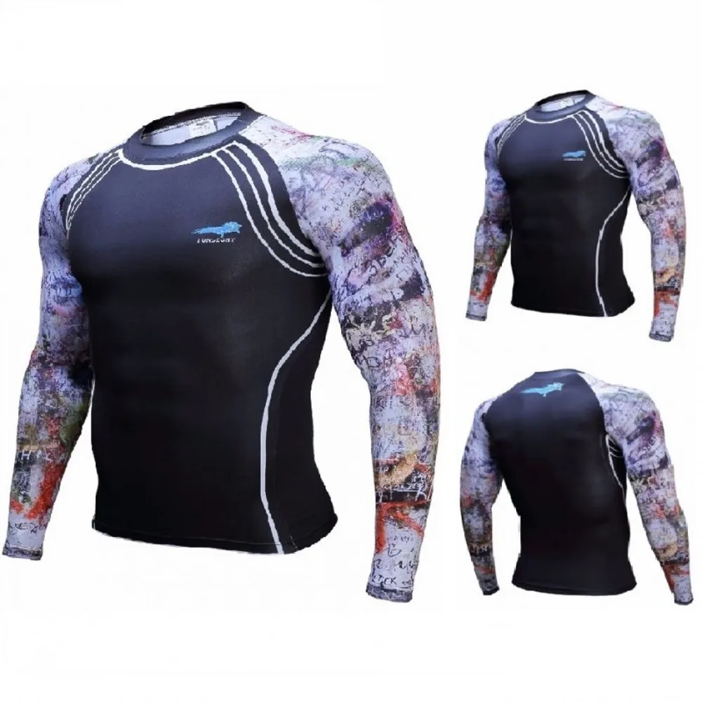 Mens Compression Shirts Bodybuilding Skin Tight Long Sleeves Jerseys ...