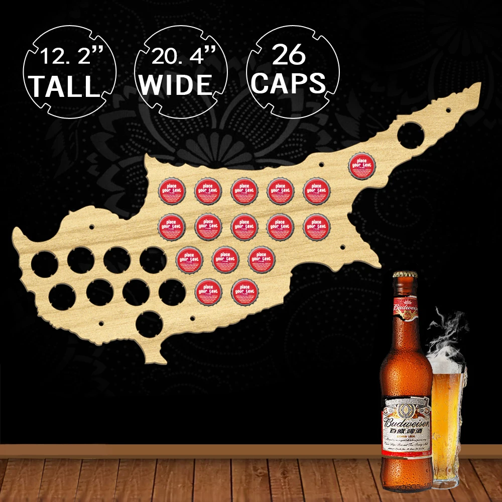 Cyprus Beer Cap Map Wooden Craft Beer Cap Display Wall Art Wood Beer ...