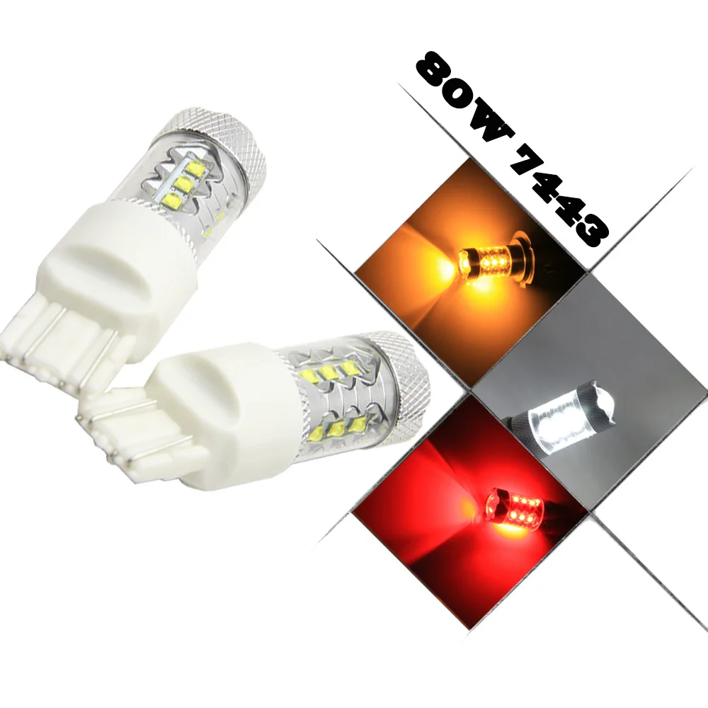2x-RED-White-Yellow-W21-5W-7443-7440-7441-7444-992-T20-80W-High-Power ...