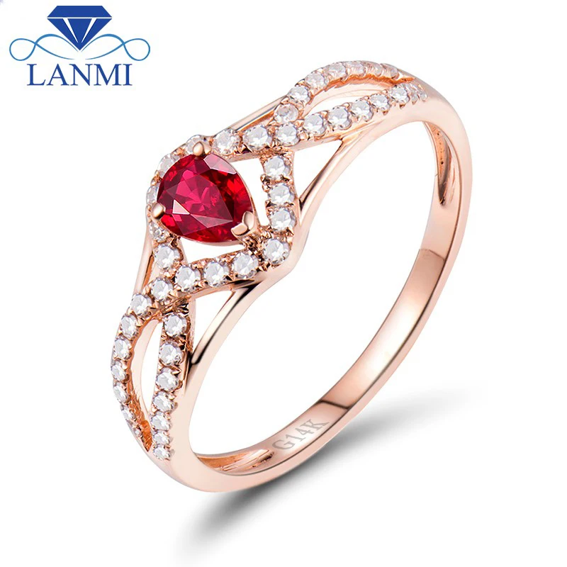 Luxury 14K Rose Gold Red Ruby Ring for Wedding Women Anniversary ...