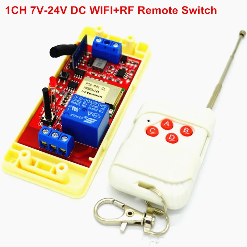 New 1CH 7V 12V 24V DC wifi relay switch ,RF 433mhz Wireless Remote ...