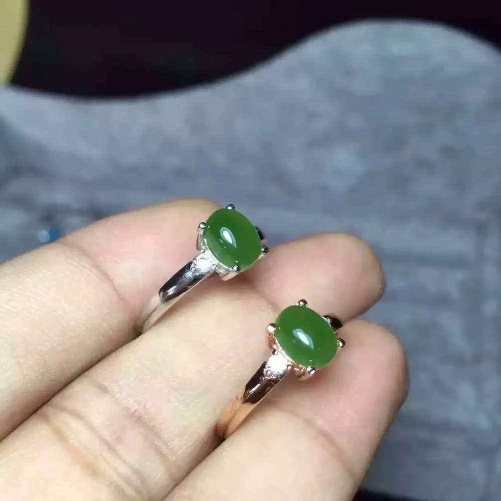 Fashion Elegant Simple Small Round Natural Green Jade Rings 925 ...