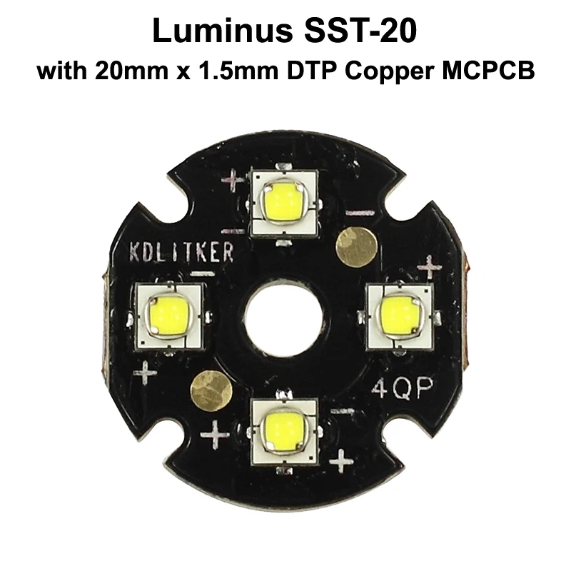 Quad Luminus SST-20 LED Emitter with KDLITKER 20mm x 1.5mm DTP Copper ...