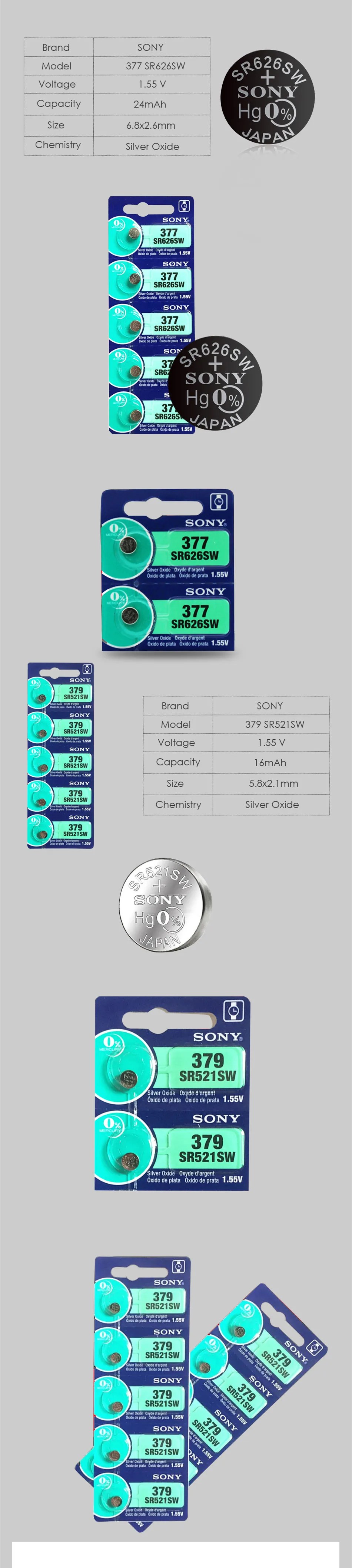 5 шт. Новинка sony 321 SR616SW 1,55 в оксид серебра часы батарея ...