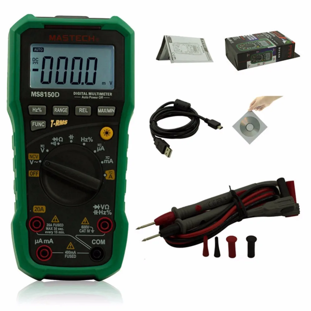 Mastech MS8150D Digital Multimeter Auto Range Ture RMS Portable Tester ...