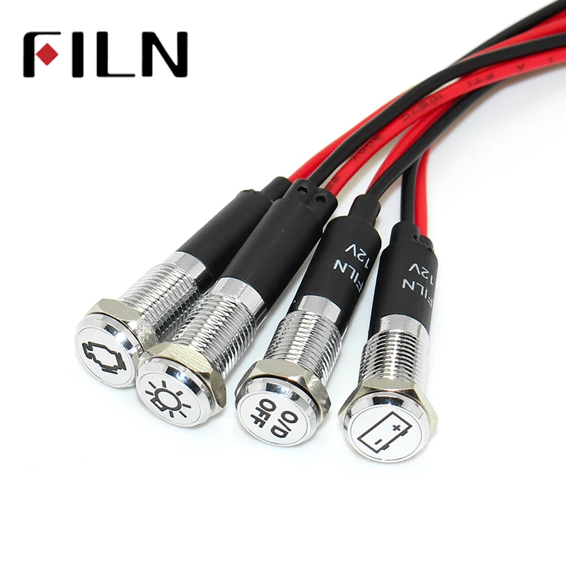 FILN 8mm Warning Dashb red yellow white blue green 12v led indicator ...