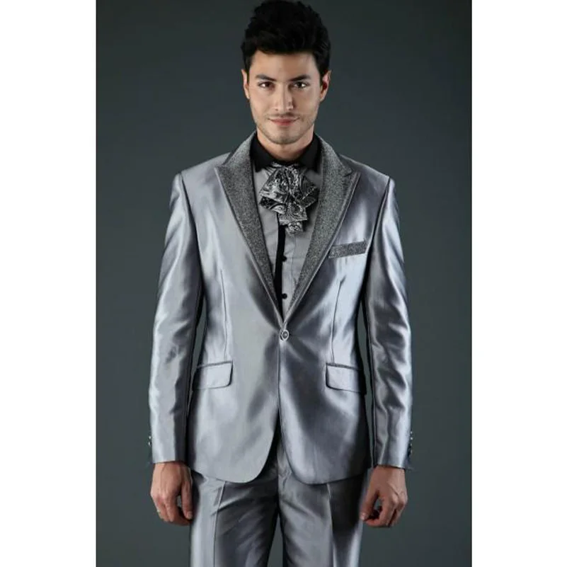 Unique Groom Suits Silver Gray Wedding Suit For Men Costume Homme ...