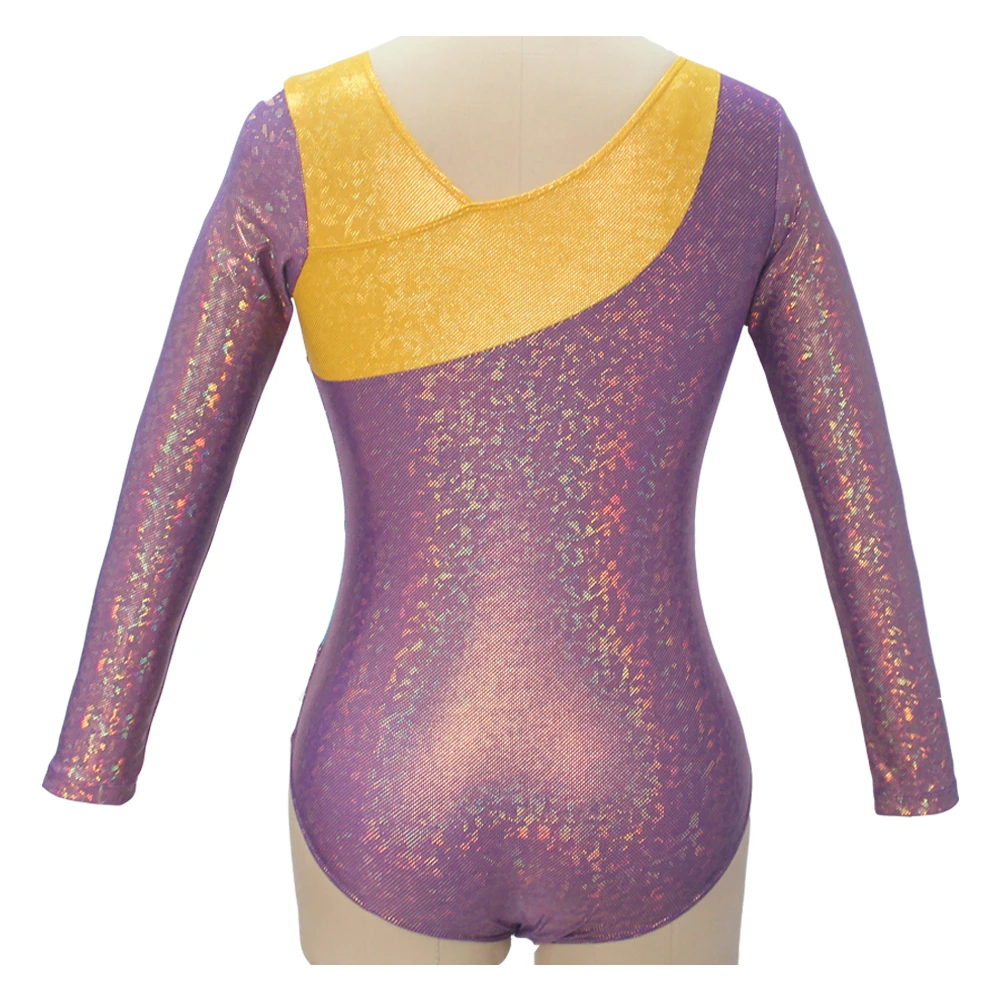 Shiny Gymanstic Long Sleeve Leotard Purple NylonLycra Spotted Laser ...