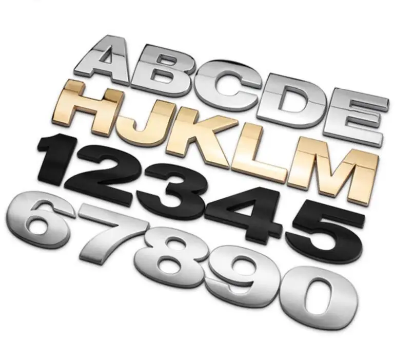 1pc 40mm Gold Silver Letters Numbers Metal Styling Car Emblem Badge 3D ...