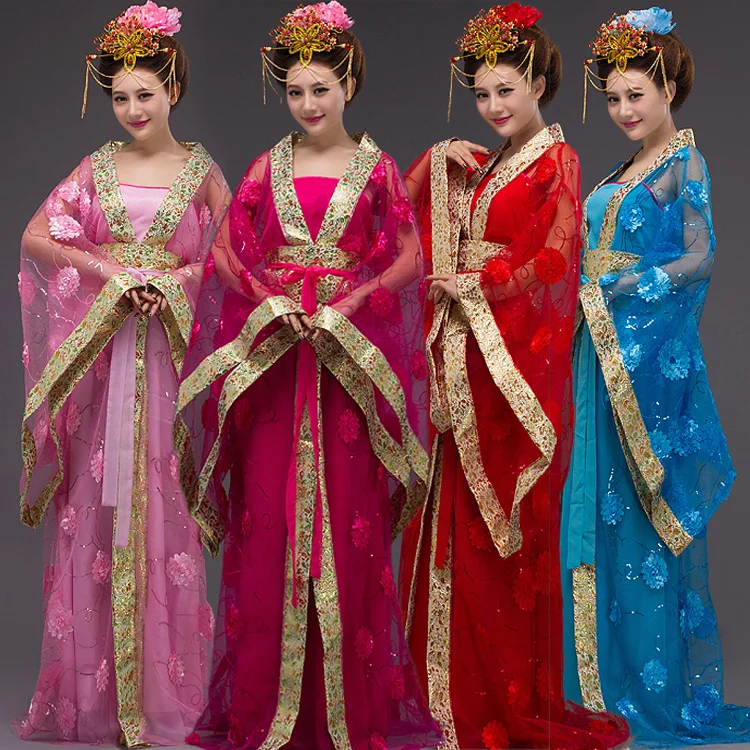 Ancient China dynasties costume adult women rose red hanfu dress folk ...
