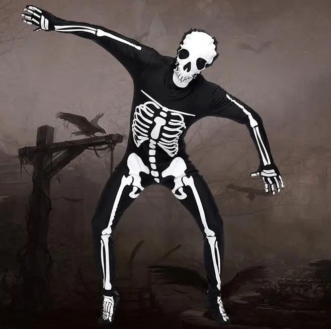 2018 New Men Halloween Demon Cosplay Costume Sexy Skeleton Bone
