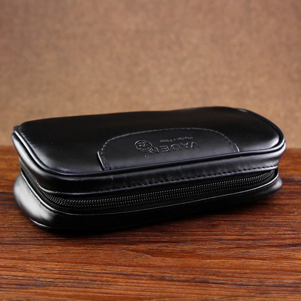 New Smooth Leather Bag for 2 Smoking Pipes Tobacco Bag Solid Black ...