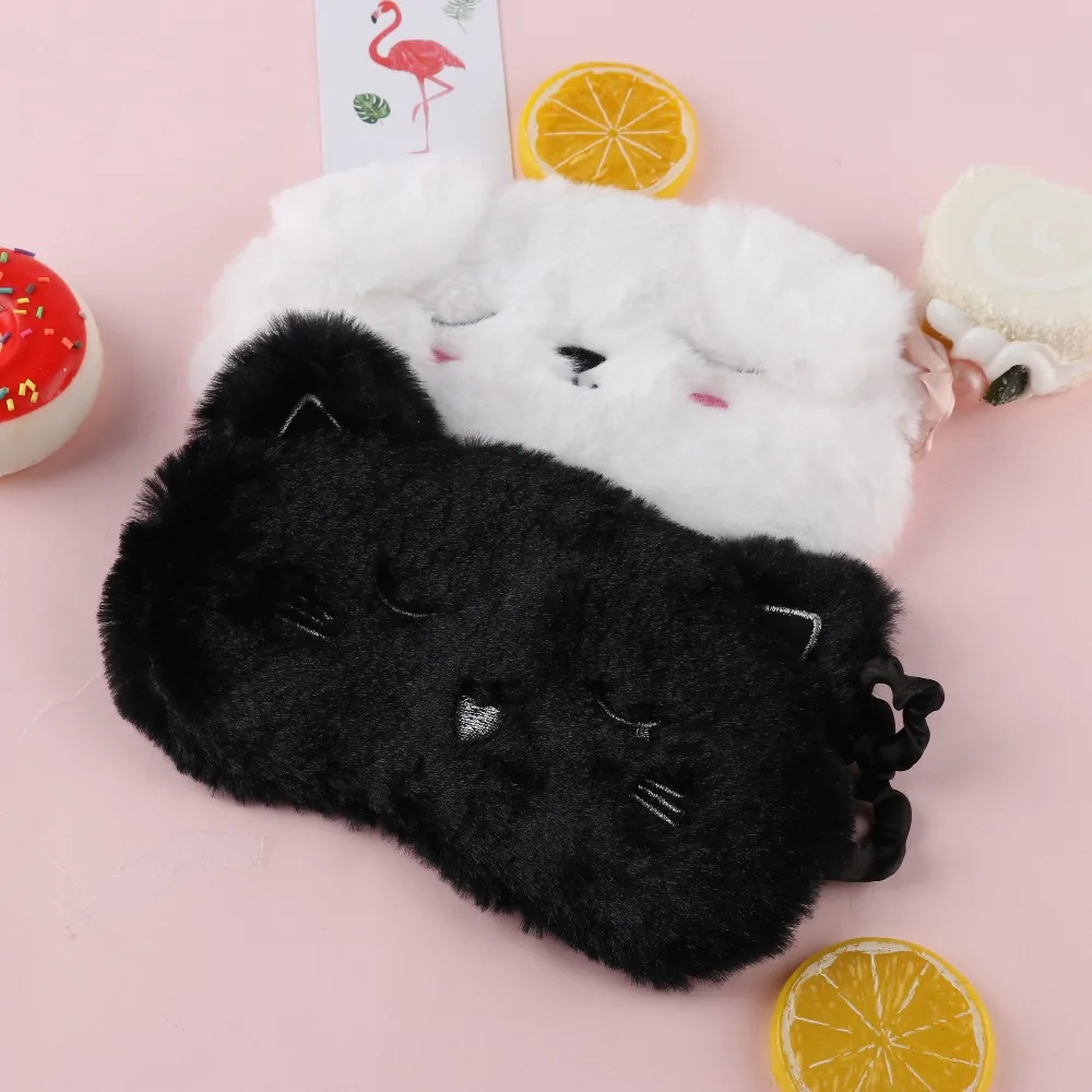 Cartoon Black White Cat Kitten Eye Mask Home Travel Goggles Shading ...