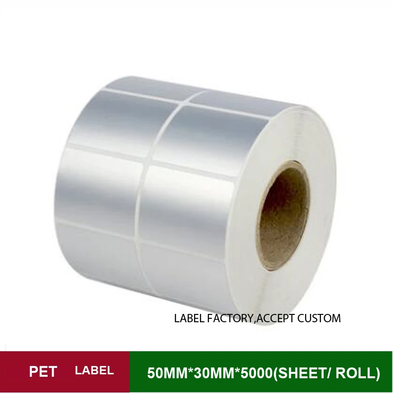 50*30mm PET label sticker 5000pcs one roll double row matte silver ...