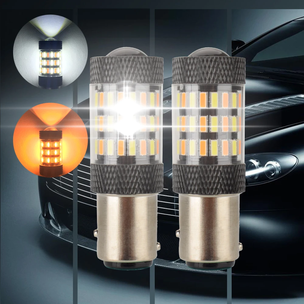 2pcs 2Colors Bulb White and Amber/Yellow 1157 BAY15D 4014 60 SMD LED ...