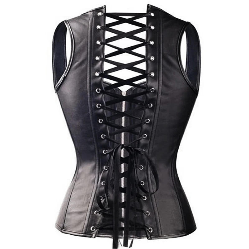 Femmes En Cuir Mince Désossé Sexy Bodyshaper Noir Bustier Corset En