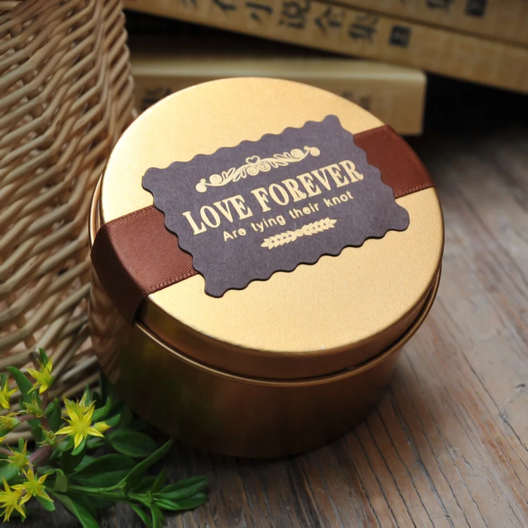 Free Shipping 7.5x4.5cm Lovely round Champagne gold tin box/tea box or ...
