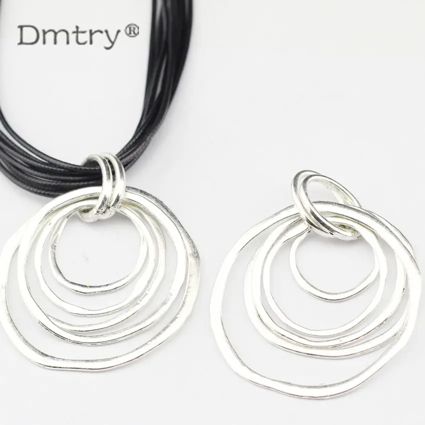Dmtry 2pcs Atacado Moda Jóias Bijoux Prata Encantos Colar Multi Circle Pingente Encantos ...