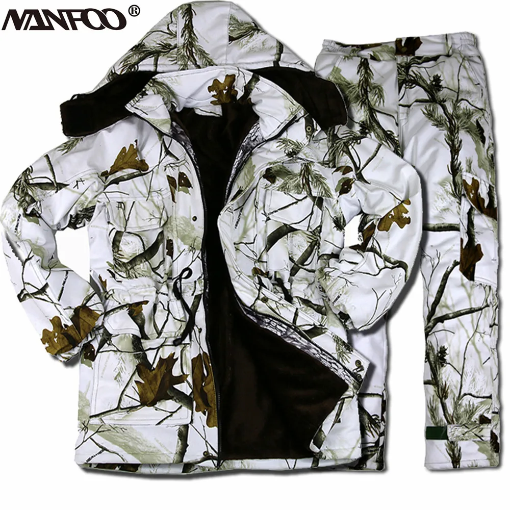 Winter Snow White Bionic Camouflage Hunting Fishing Suit Waterproof ...