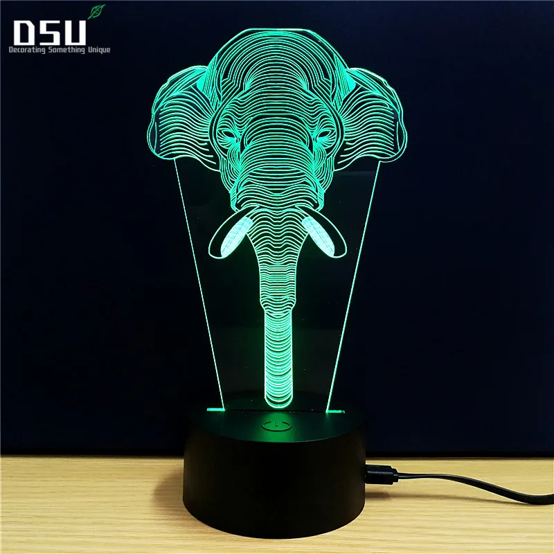 Amazing 3D Illusion LED Table Lamp Night Light with Animal Elephant ...