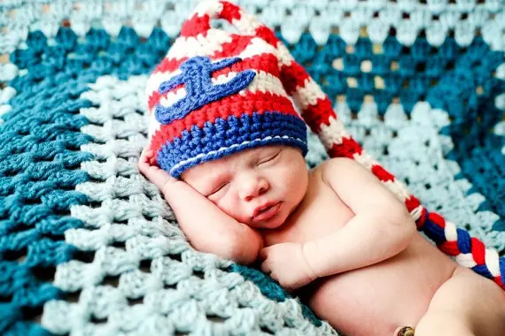 Anchor Crochet nautical sailor long pixie tail elf hat newborn crochet prop|crochet prop|hat ...