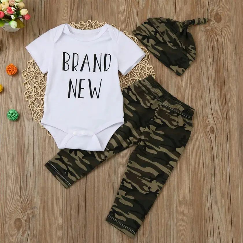 TELOTUNY 2018 Newborn Kids Baby Boys Outfits Clothes Romper Tops+Camouflage Long Pants+Hat Set ...