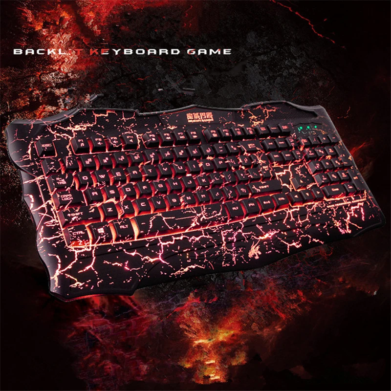 USB Wired Cracked mechanical feel Gaming Keyboard 3color LED backlight ...