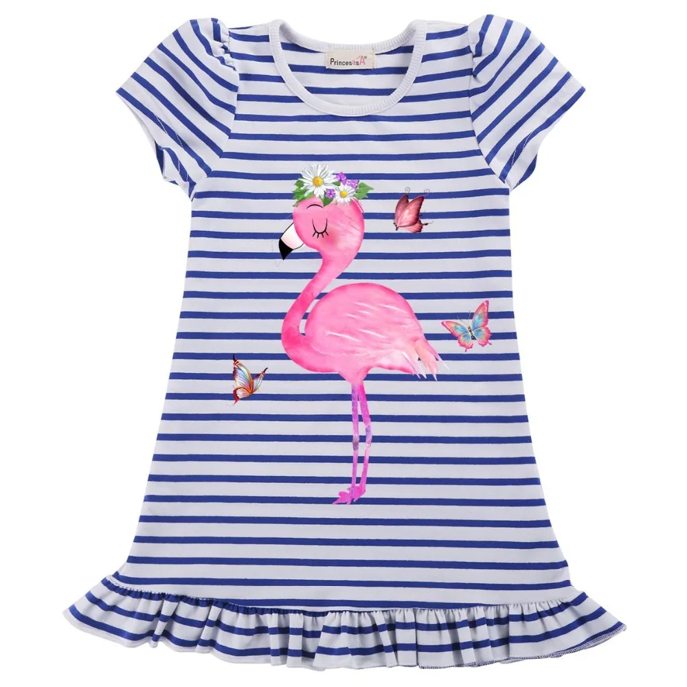 Flamingo Girls Dress With Animal Short Sleeve Princess Dress Children ...