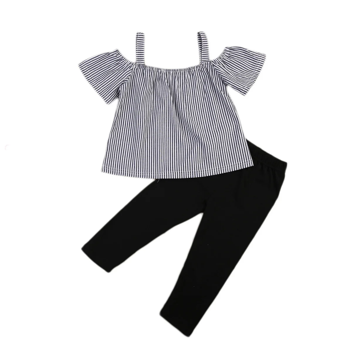 Pudcoco Baby Girls Cold Shoulder Striped Tops and Black Pants 2pcs ...