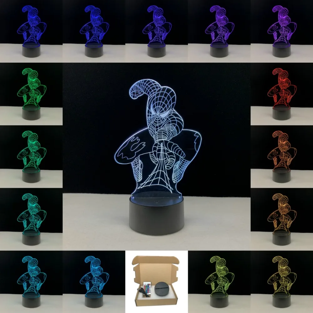 Movie Hero Spiderman 3D Night Light Acrylic Plate Bulb USB LED ...