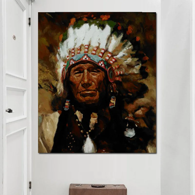 Abstract Native American Indian Feathered Portrait Canvas Painting ...