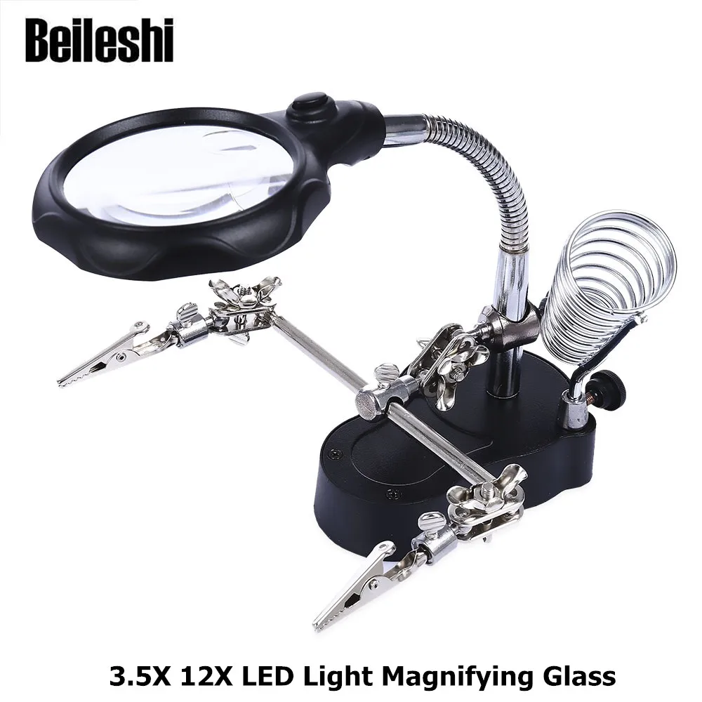 3.5X 12X LED Light Magnifying Glass Magnifier Repair Tools Loupe ... 3.5X 12X LED Light Magnifying Glass Magnifier Repair Tools Loupe ...
