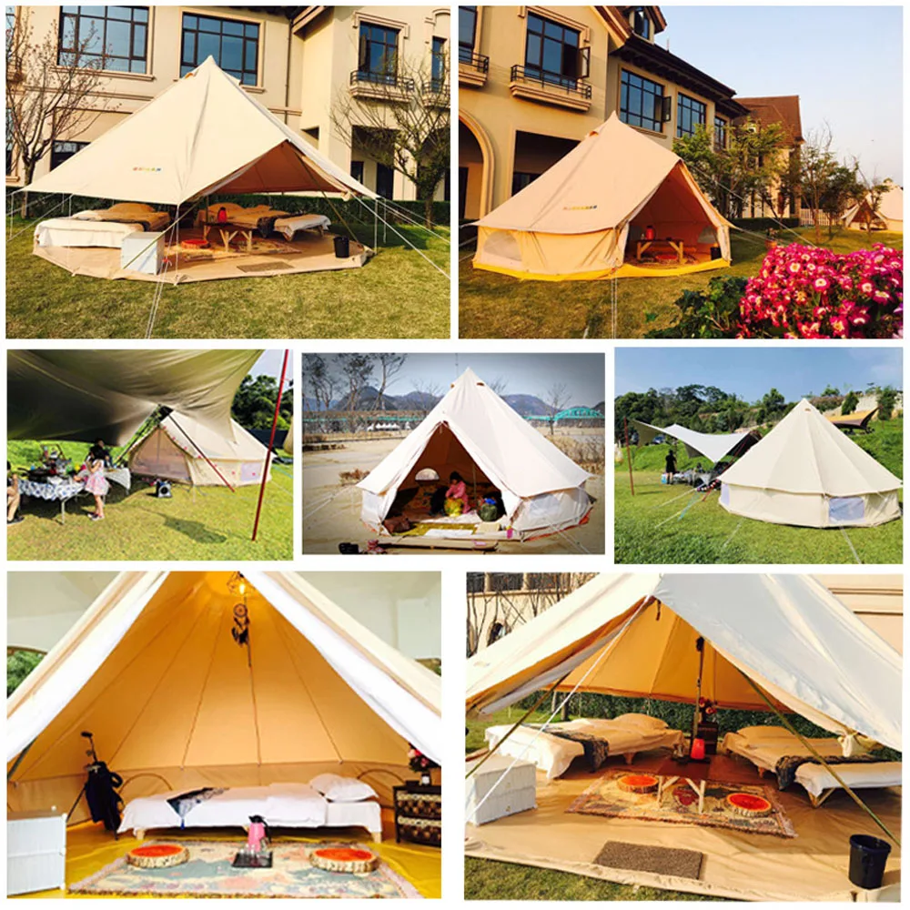 India yurt light khaki cotton canvas bell tent with stove jacket on the ...